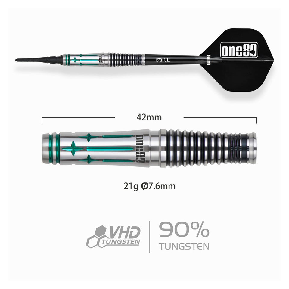 One80 Saori Miyamoto Rebirth lll Soft Tip Darts - 21gm Black Emerald